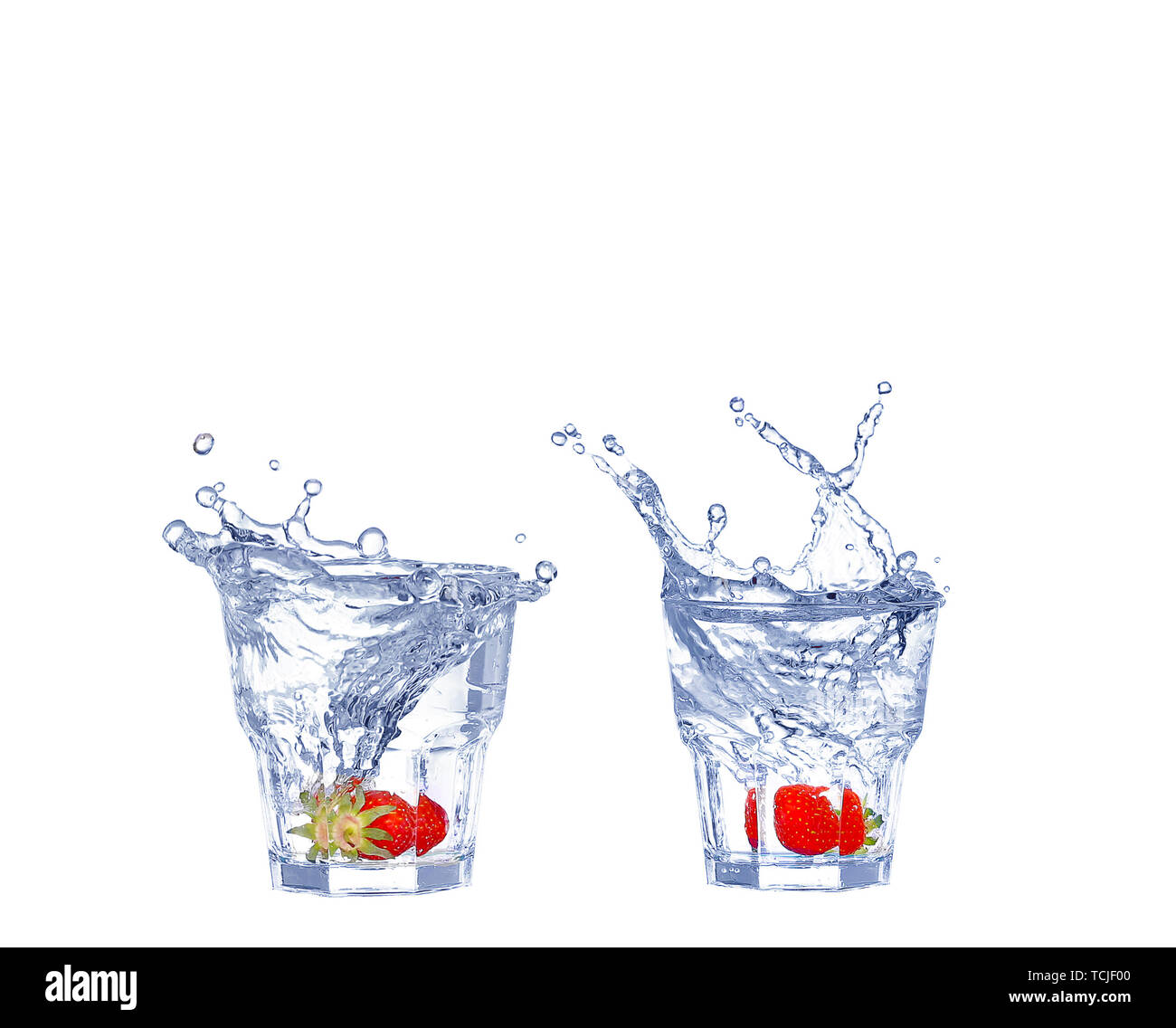 collage Strawberries, ice cubes into the glass Stock Photo - Alamy