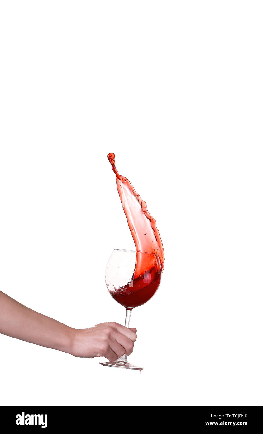 Red wine splashing from glass, isolated on white background Stock Photo ...