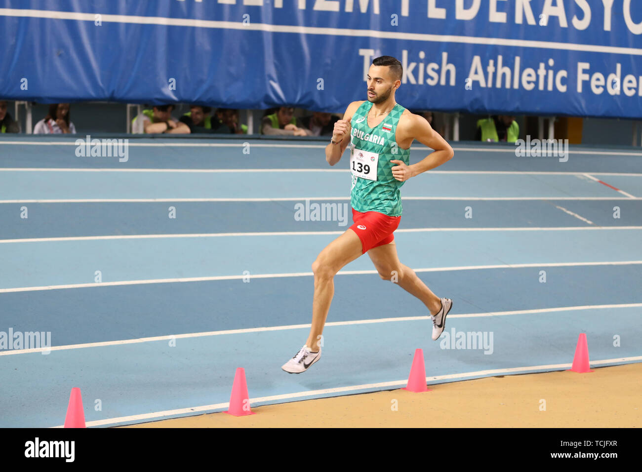 ISTANBUL, TURKEY - FEBRUARY 16, 2019: Undefined athlete running during ...