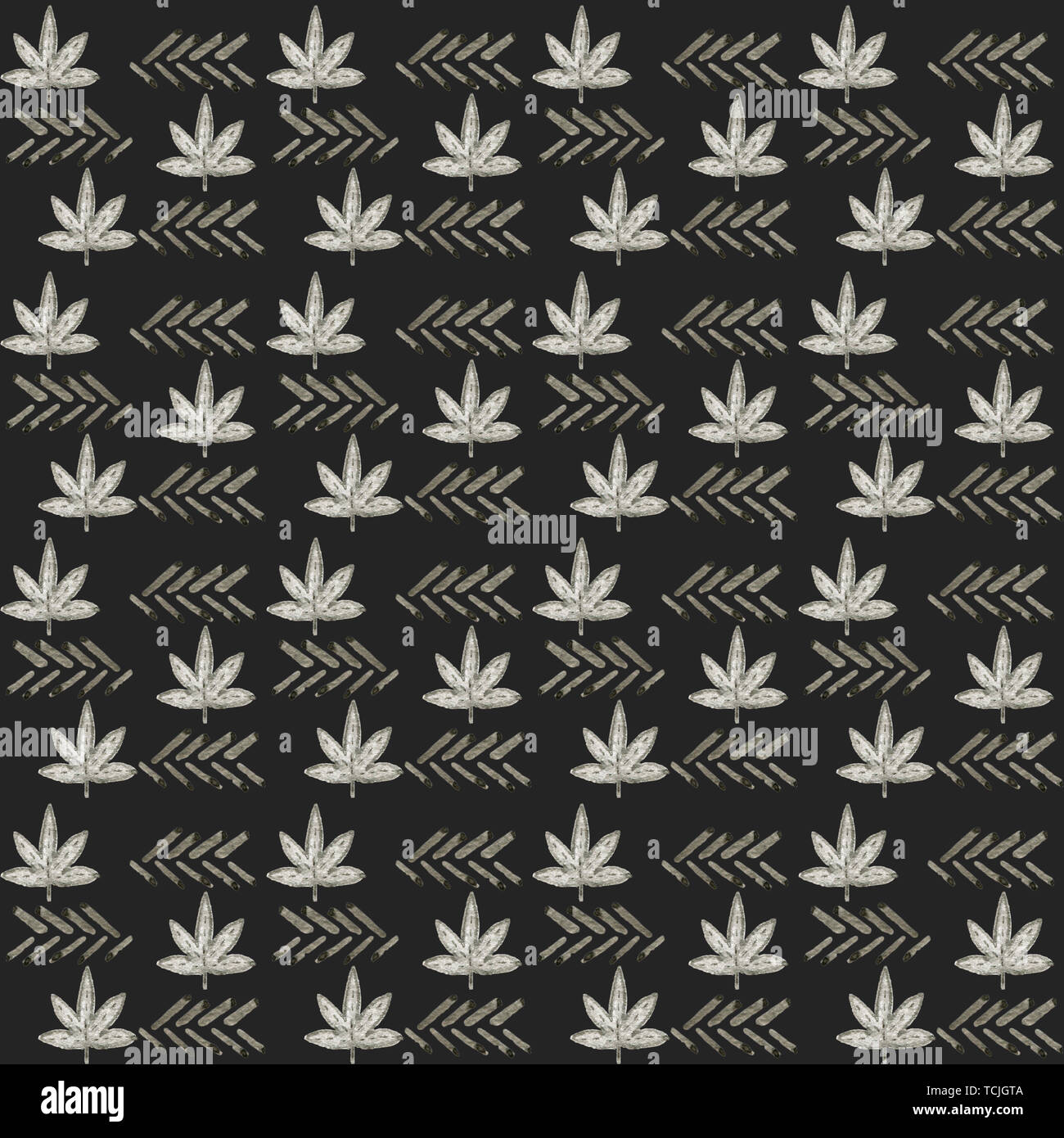 Watercolor pattern with hemp. Botanical hand drawn ink illustration ...