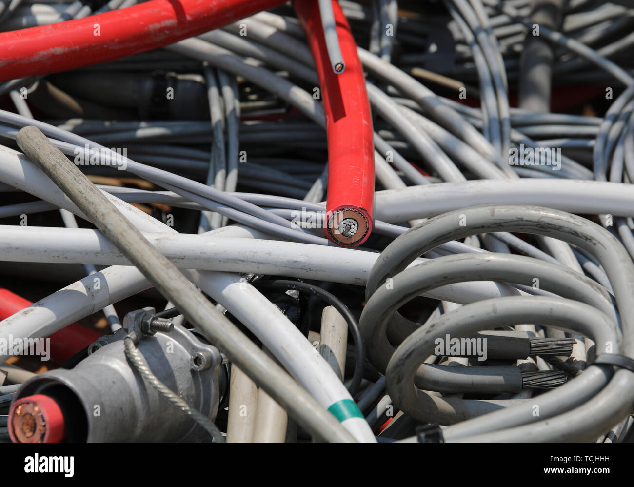 background of copper electrical cables with high voltage insulation in ...