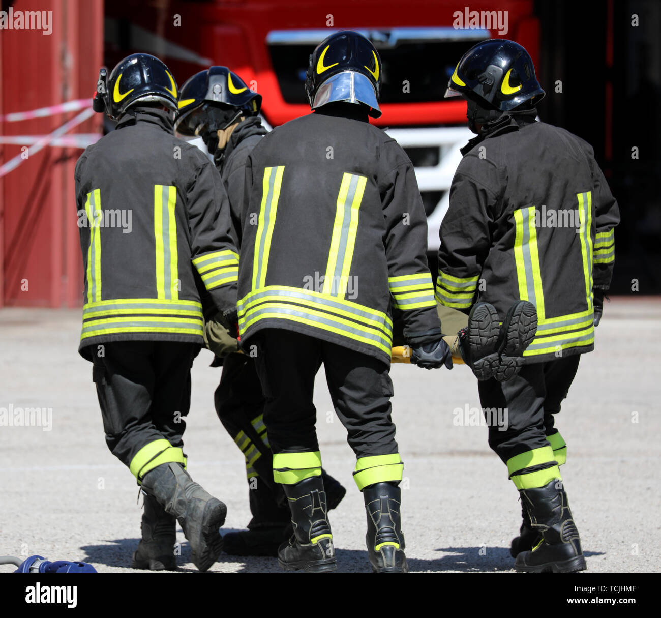 firemen rescuers stretcher bearer after the accident Stock Photo - Alamy