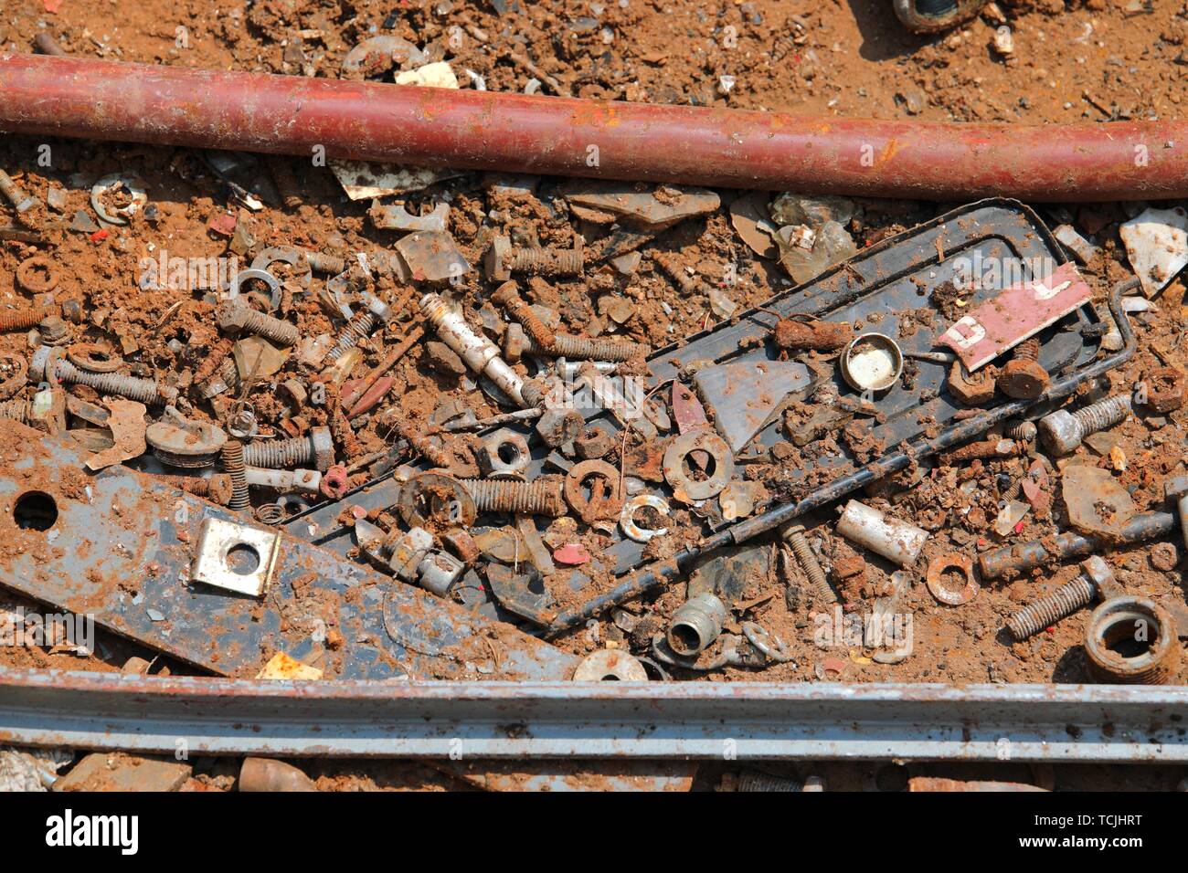 many broken used rusted metal objects in recycling for the recovery of ...