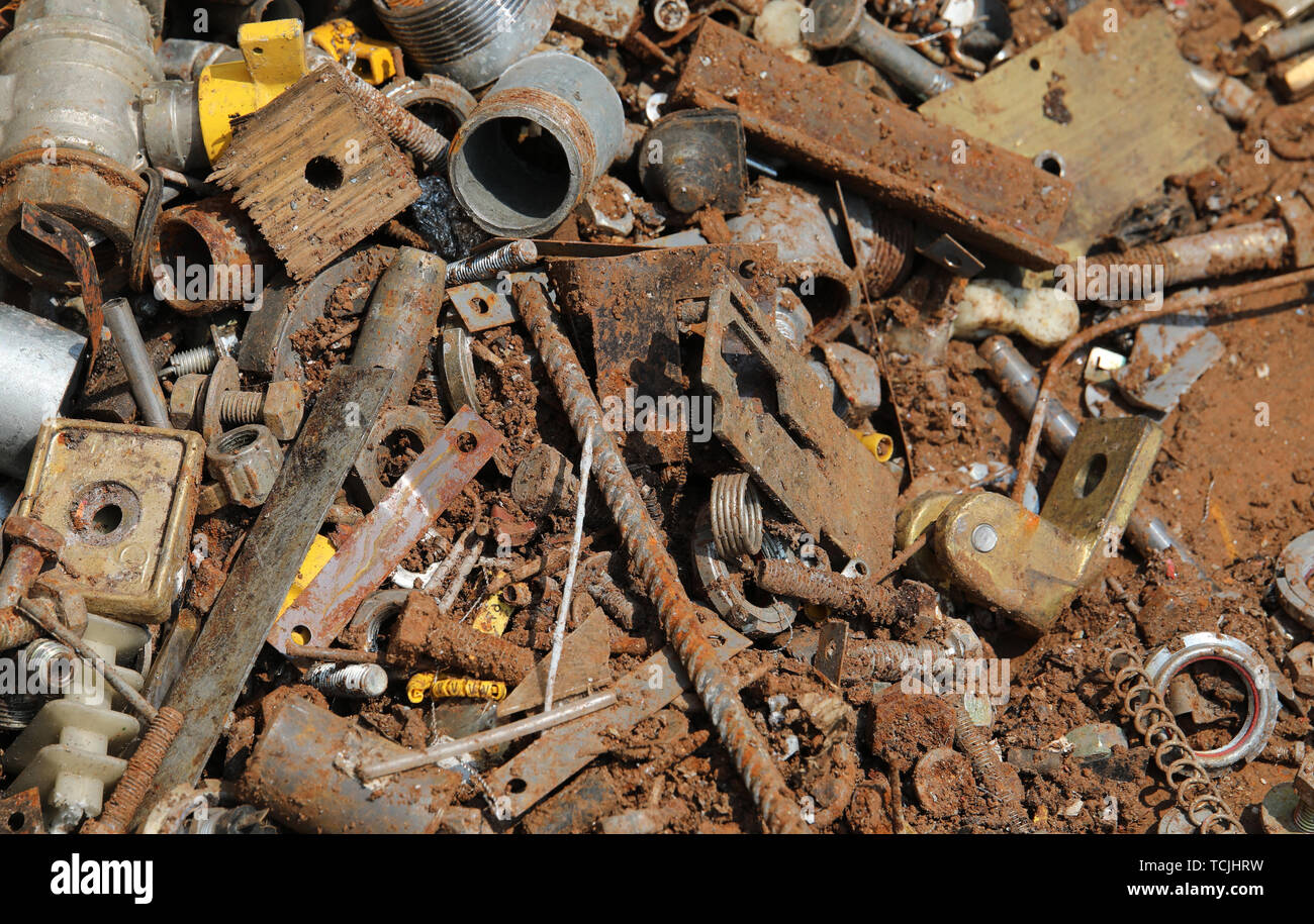 many broken used rusted objects in recycling center to the recovery of ...