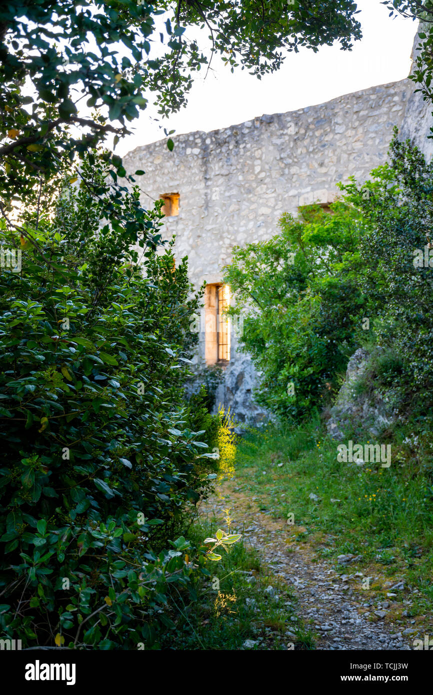 Medieval castle ruines in Provence during sunrise, South of France ...