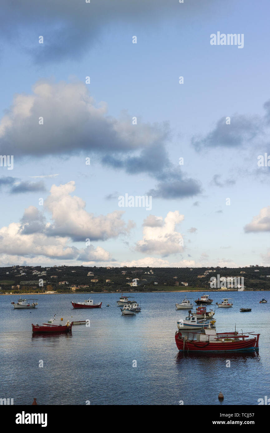 Seascape with sea harbor with clear blue water and traditional colorful ...