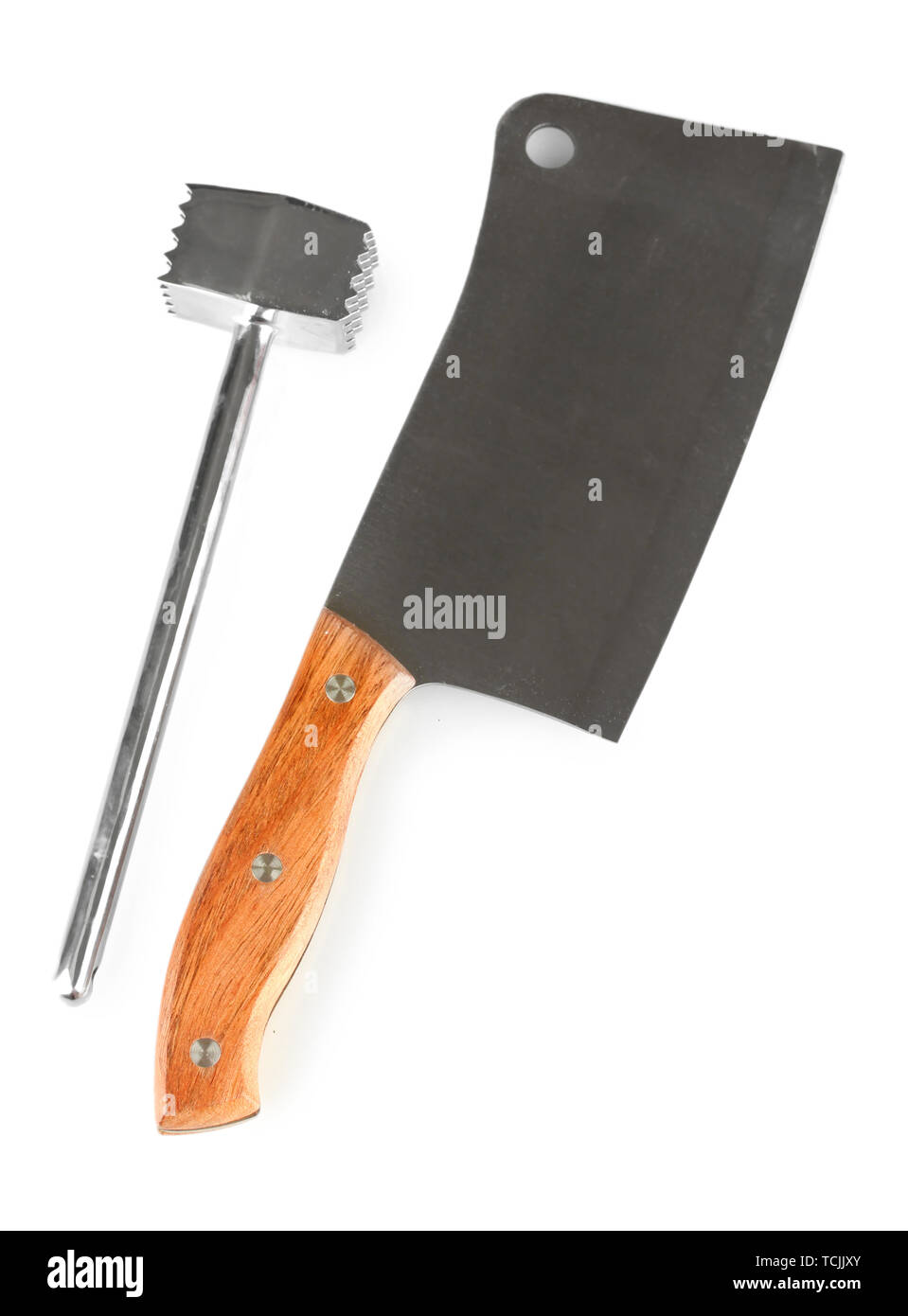 meat hammer with meat hatchet isolated on white background Stock Photo ...