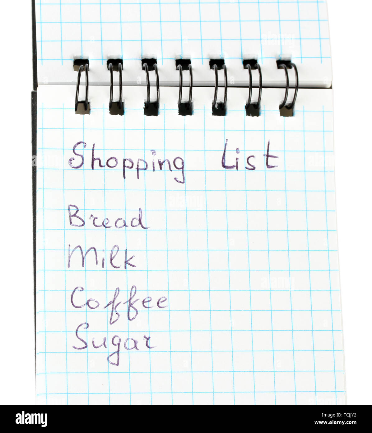 shopping list in a notebook on white background close-up Stock Photo ...