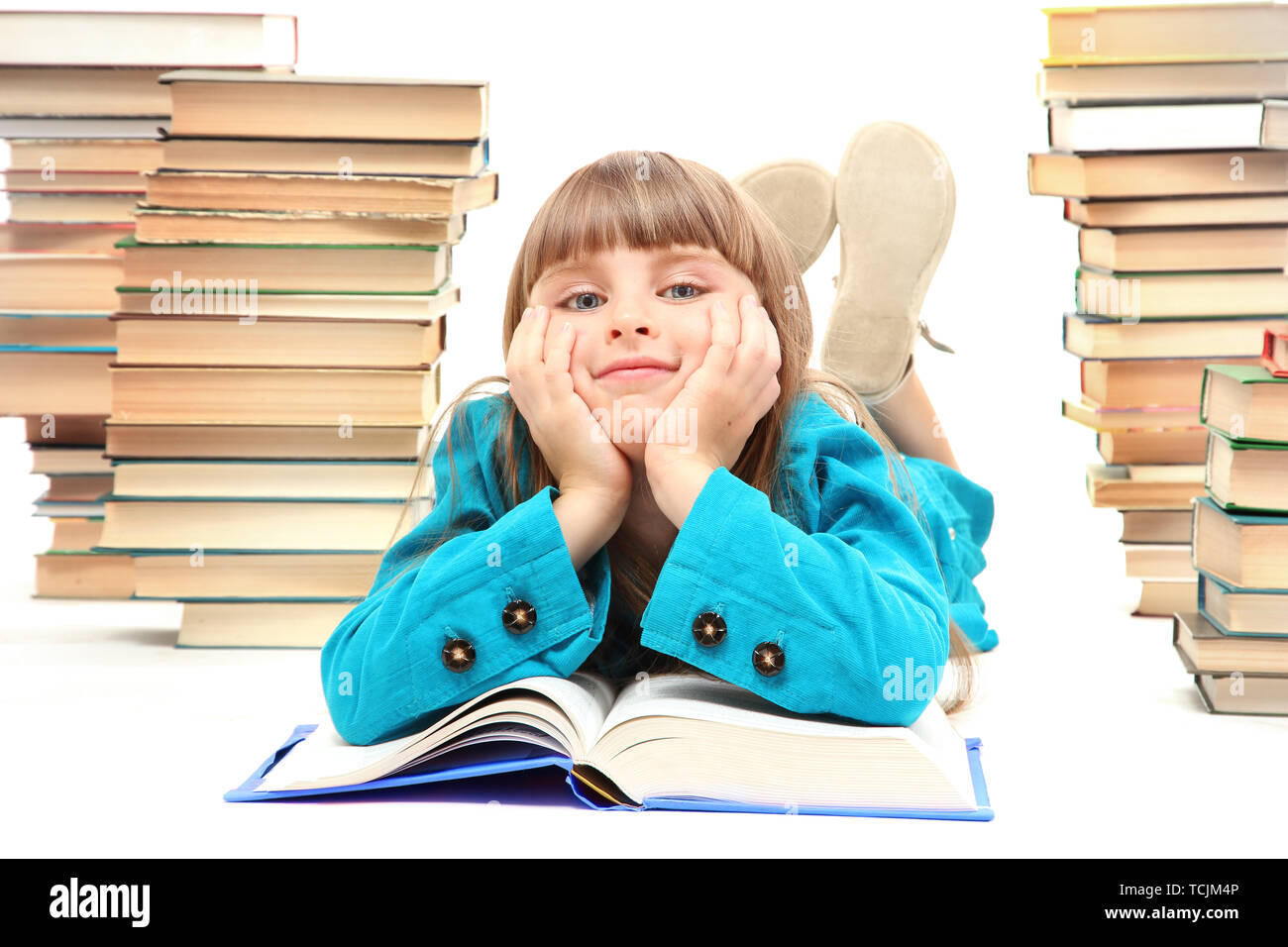 little girl with a books isolated on white Stock Photo - Alamy