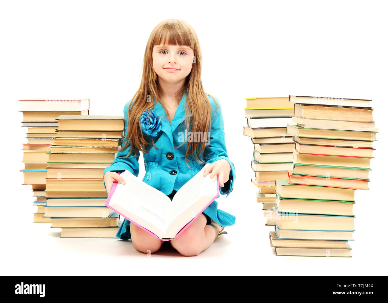 little girl with a books isolated on white Stock Photo - Alamy