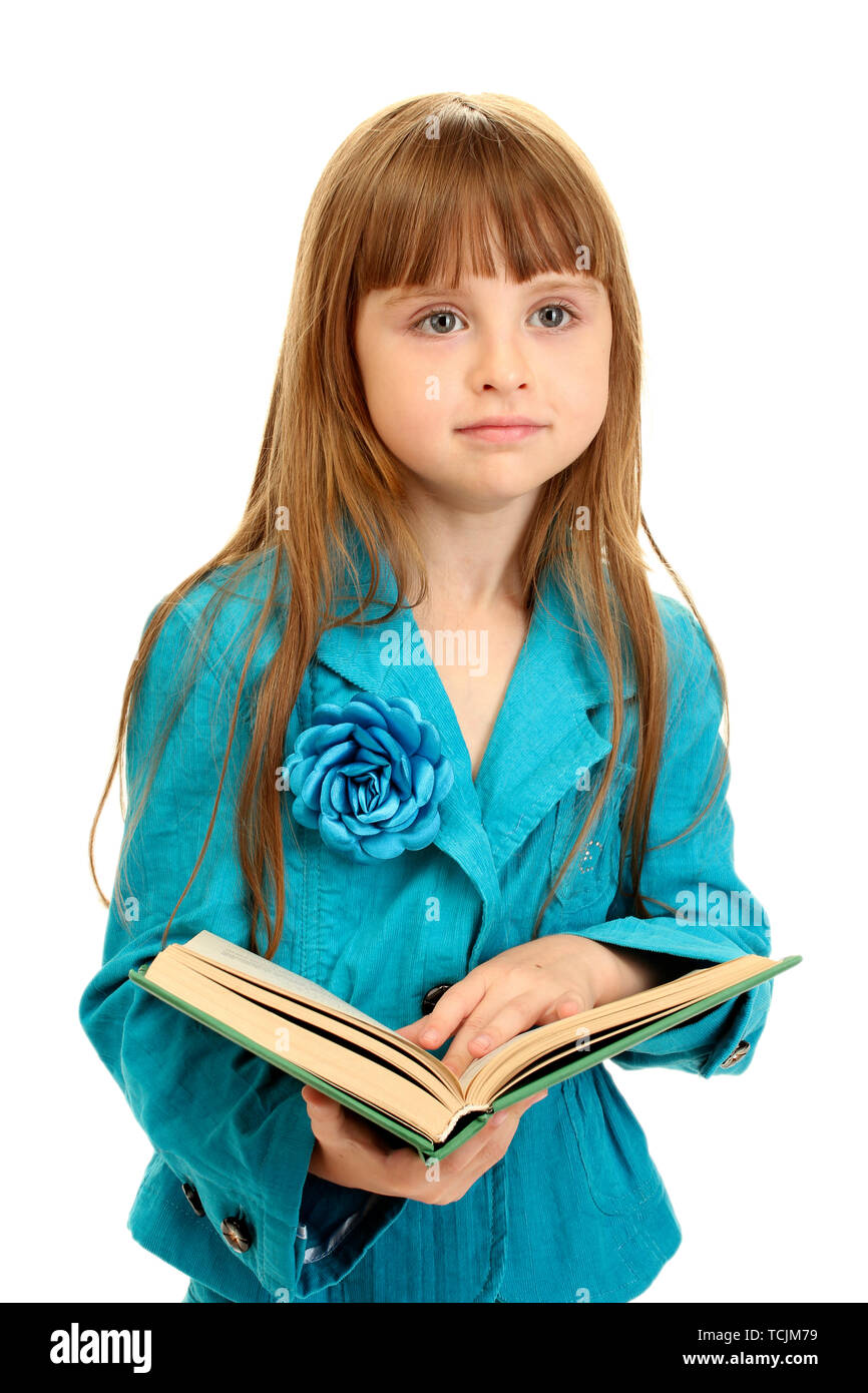 cute little girl reading a book isolated on white Stock Photo - Alamy