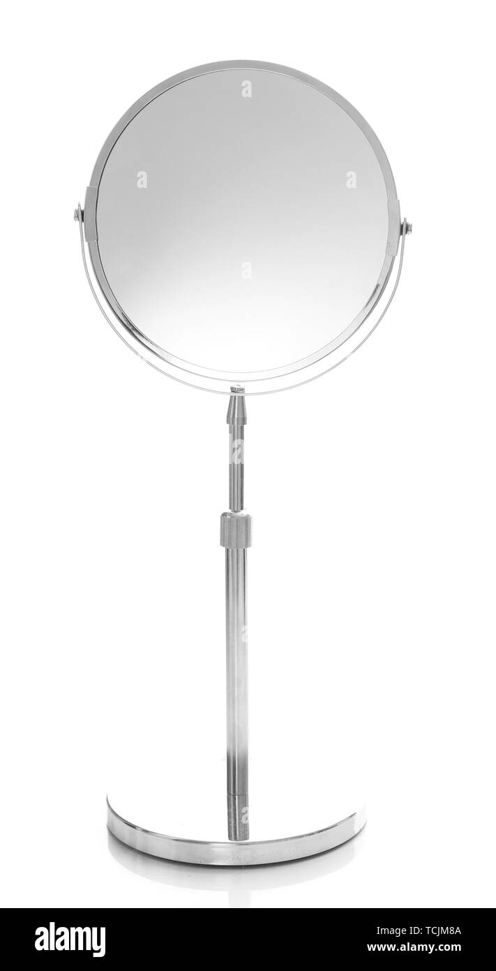 Round table mirror isolated on white Stock Photo - Alamy