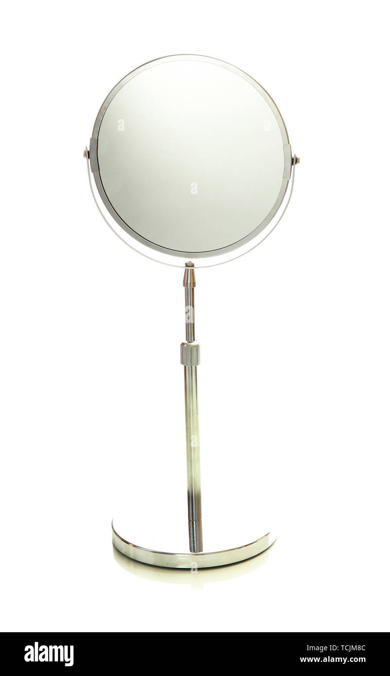 Round table mirror isolated on white Stock Photo - Alamy