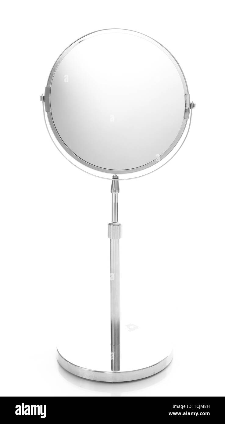 Round table mirror isolated on white Stock Photo - Alamy