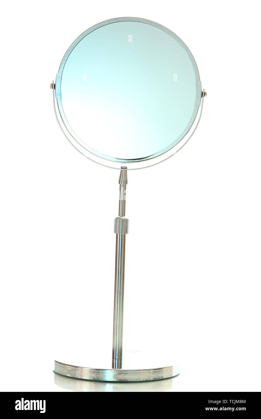 Round table mirror isolated on white Stock Photo - Alamy