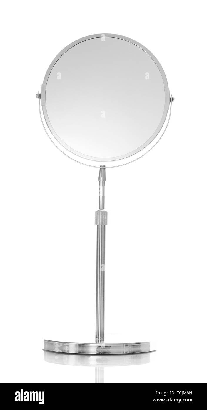 Round table mirror isolated on white Stock Photo - Alamy