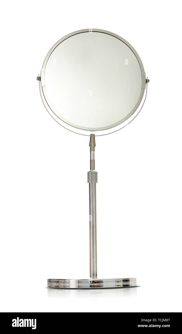 Round table mirror isolated on white Stock Photo - Alamy