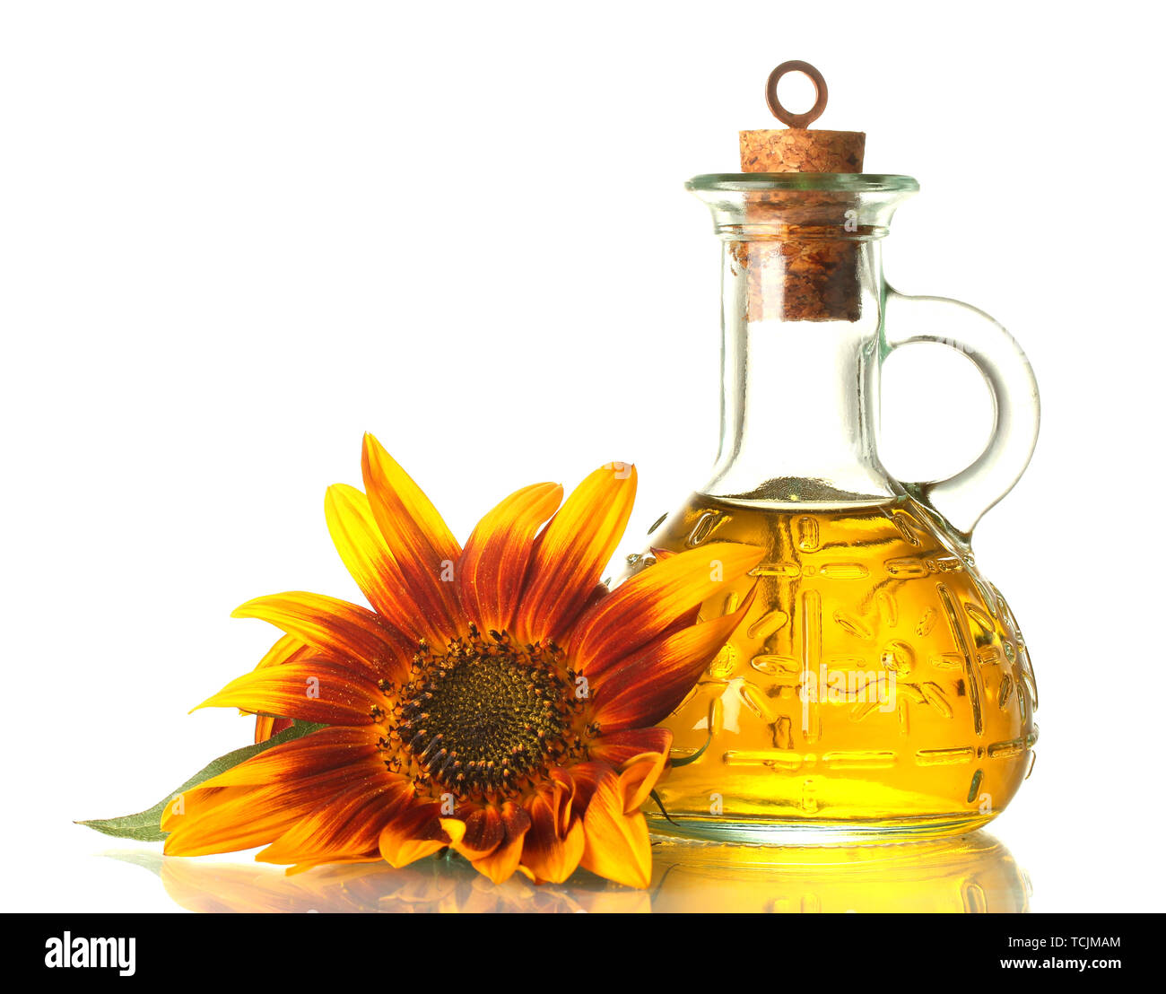 sunflower oil and sunflower isolated on white Stock Photo - Alamy