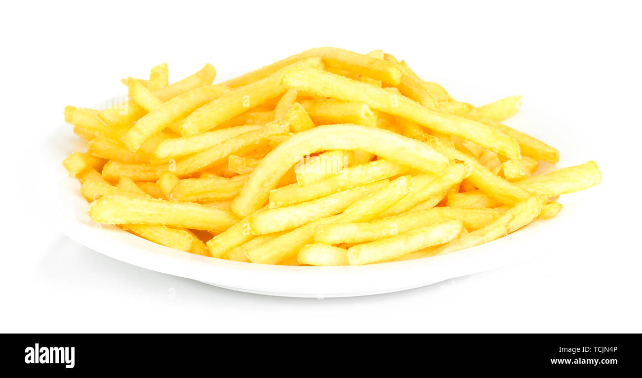 Potatoes fries in the plate isolated on white Stock Photo - Alamy