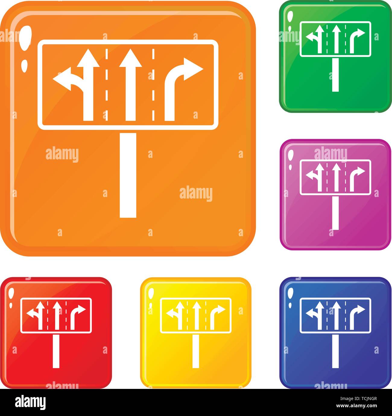Traffic lanes at crossroads junction icons set vector color Stock ...