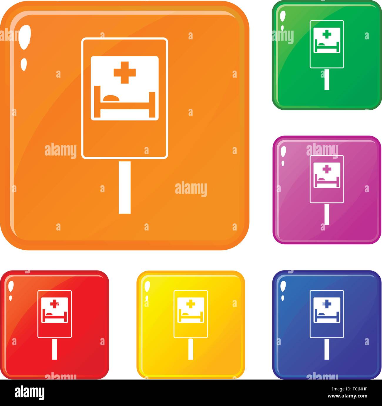 Symbol of hospital road sign icons set vector color Stock Vector Image ...
