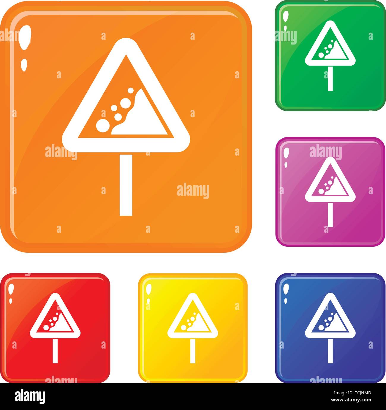 Falling rocks warning traffic sign icons set vector color Stock Vector ...