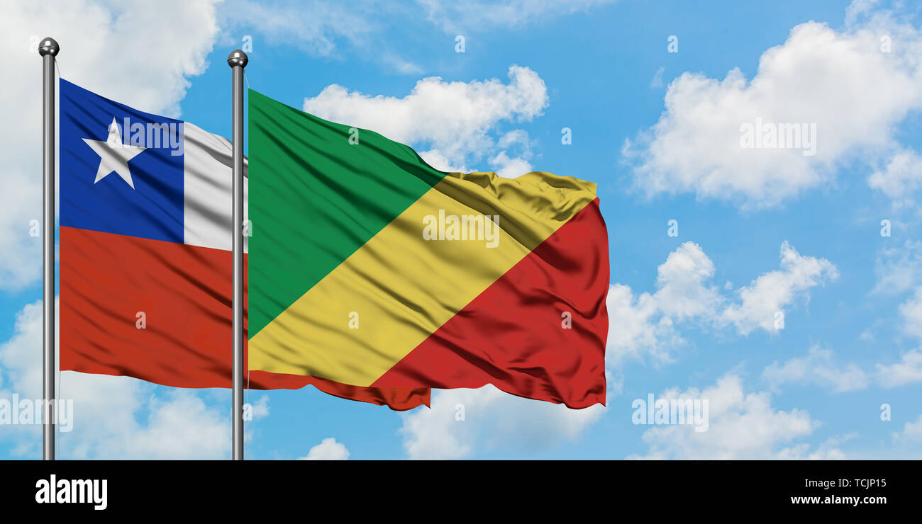 Chile and Republic Of The Congo flag waving in the wind against white ...