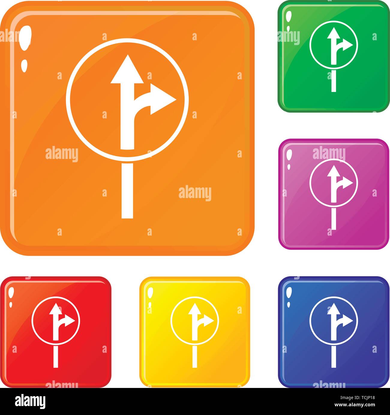 Straight or right turn ahead road sign icons set vector color Stock ...