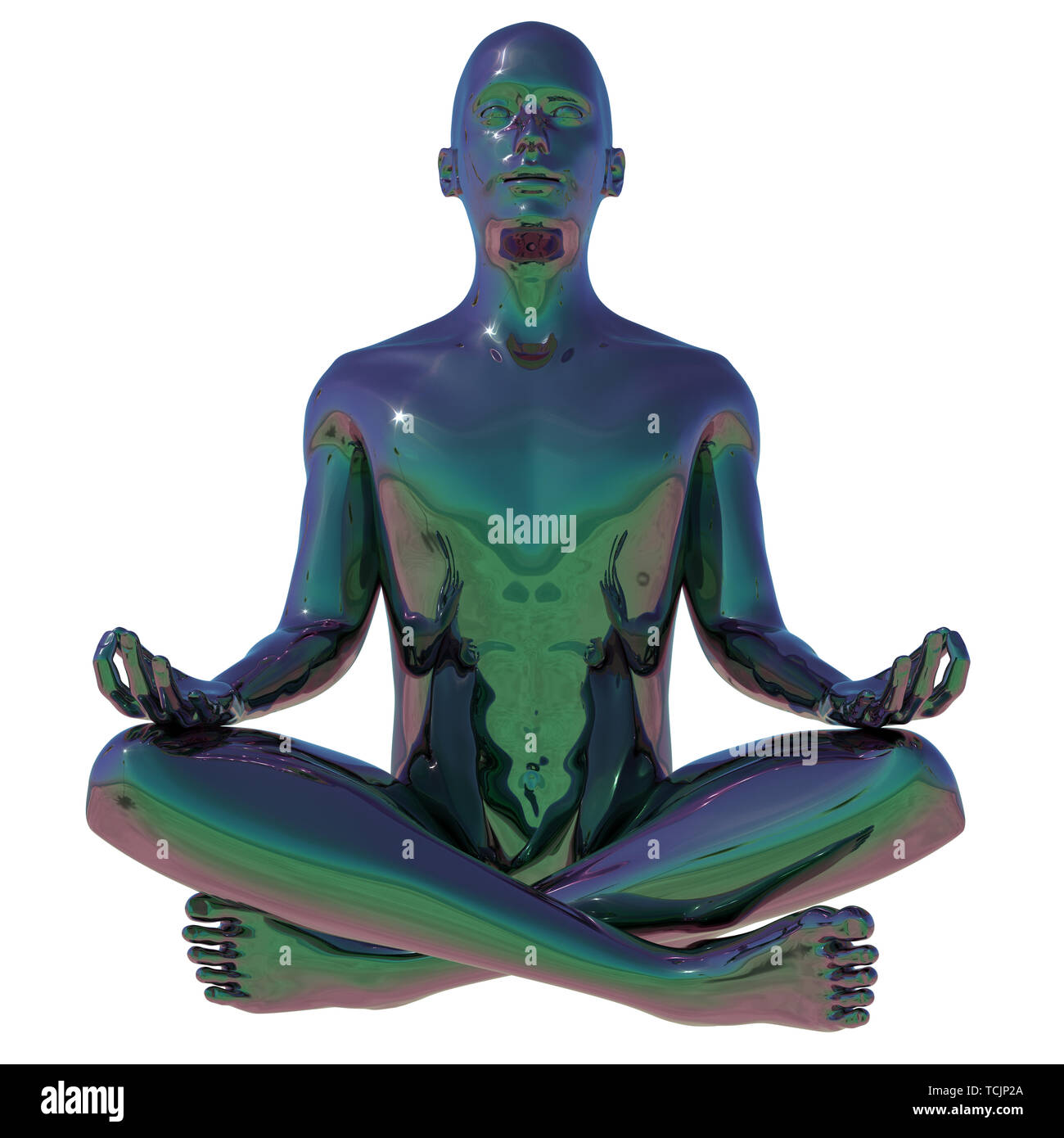 Meditate lotus pose figure character stylized metallic black polished ...