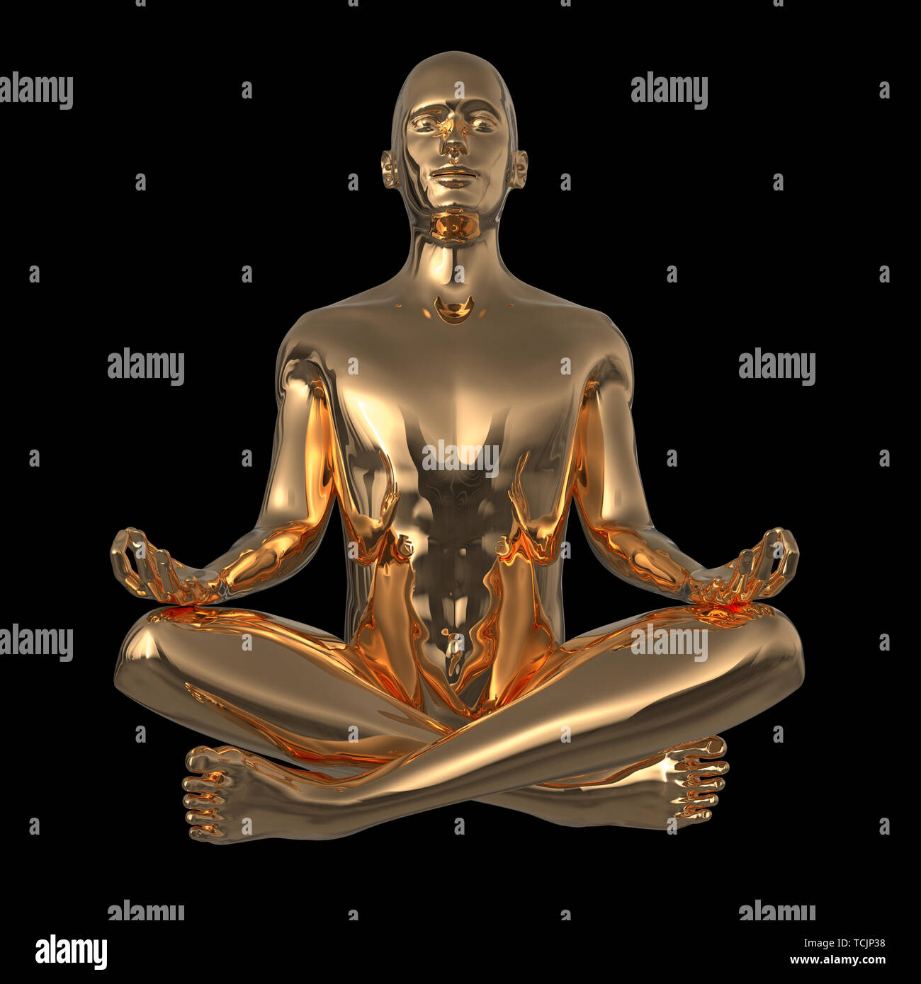 Meditate man yoga lotus pose stylized golden character figure polished ...