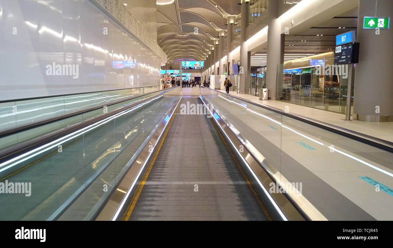 Istanbul, Turkey - April 19, 2019: transfer by travelator in Istanbul ...
