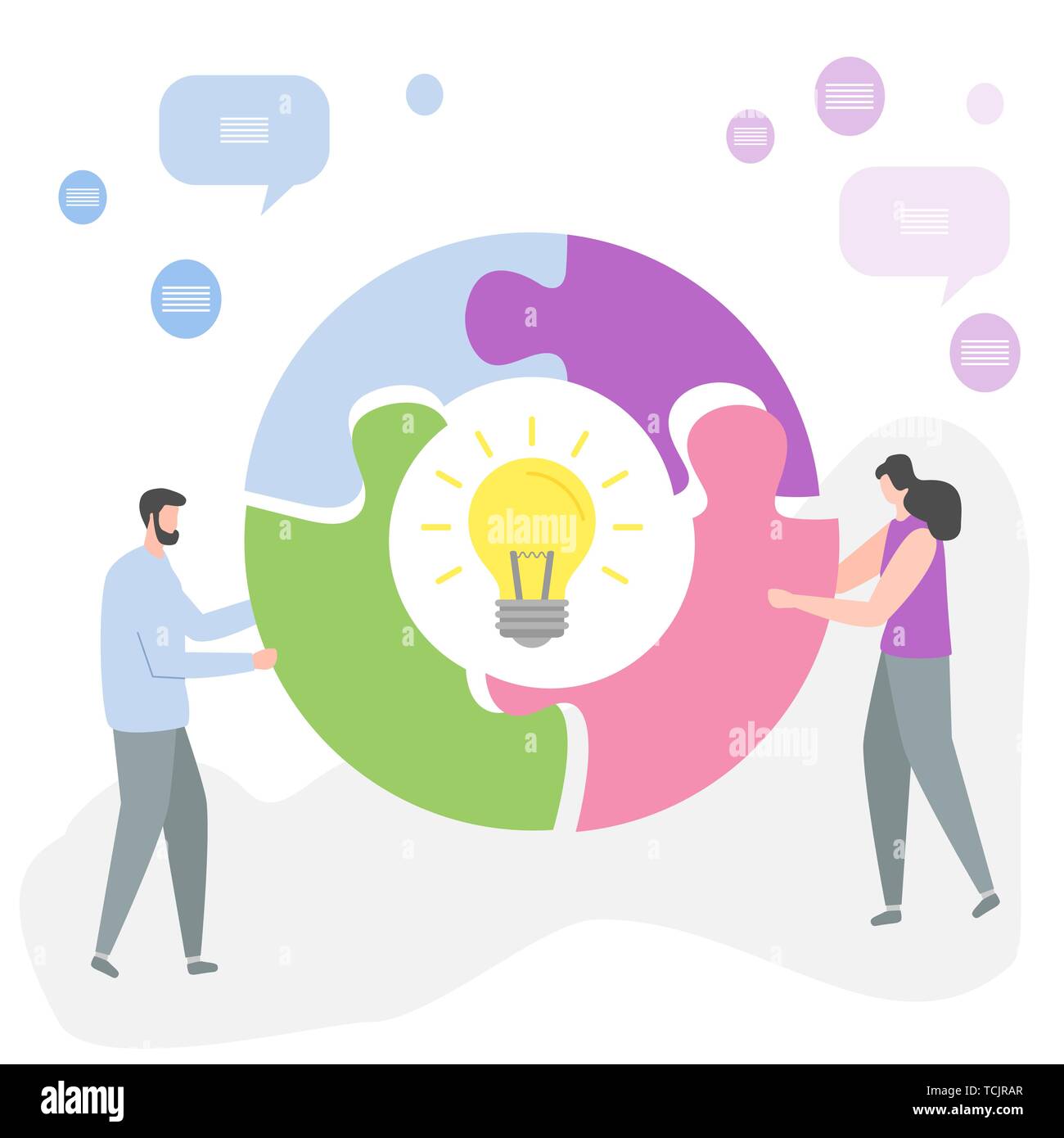 Vector illustration with people connect puzzle elements. Teamwork ...