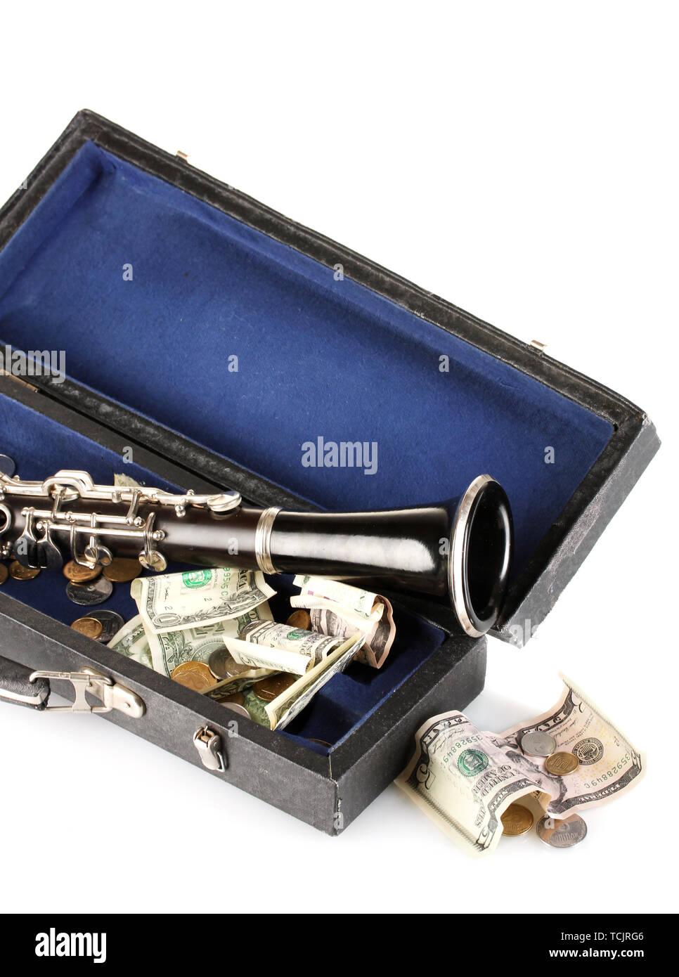 musical instrument with money isolated on white Stock Photo - Alamy