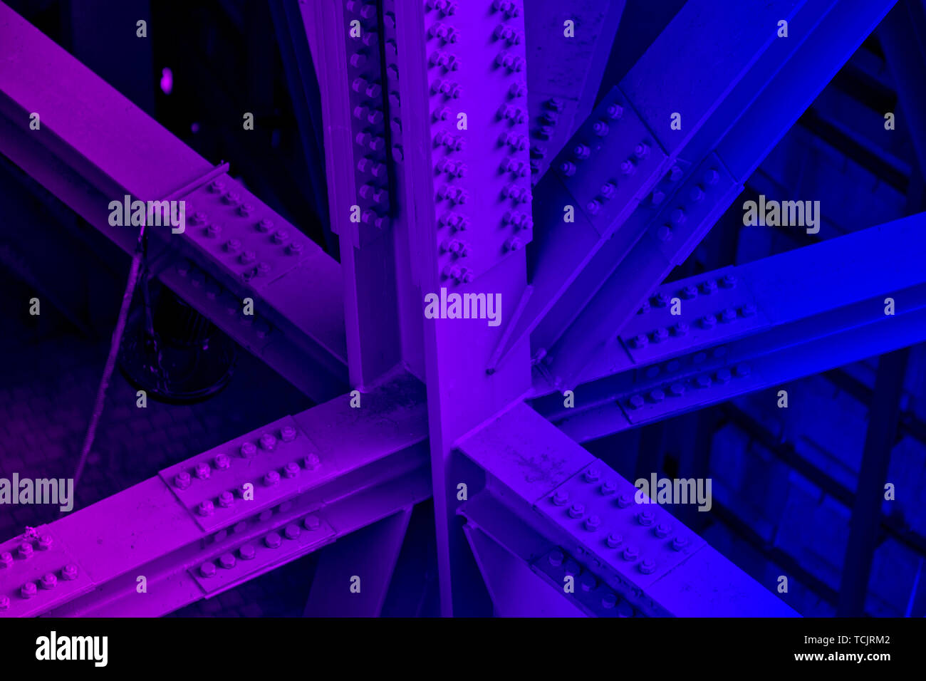 Bridge frame closeup neon colored. Horizontal purple and blue glowing ...