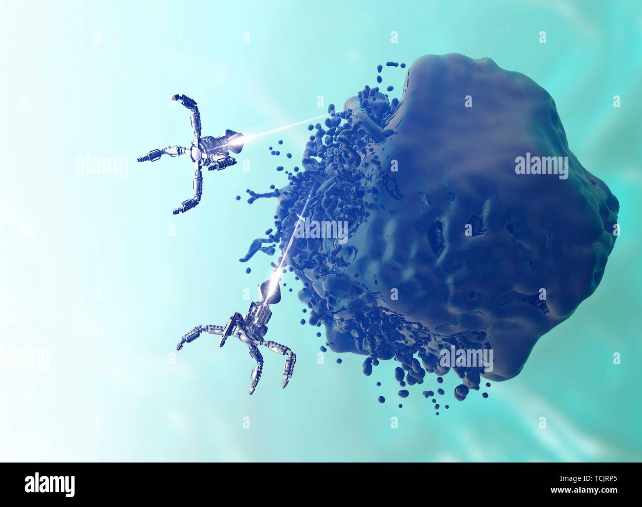 Nanobots attacking virus, illustration Stock Photo - Alamy