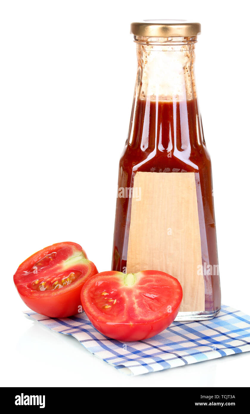 Tomato sauce in bottle isolated on white Stock Photo - Alamy