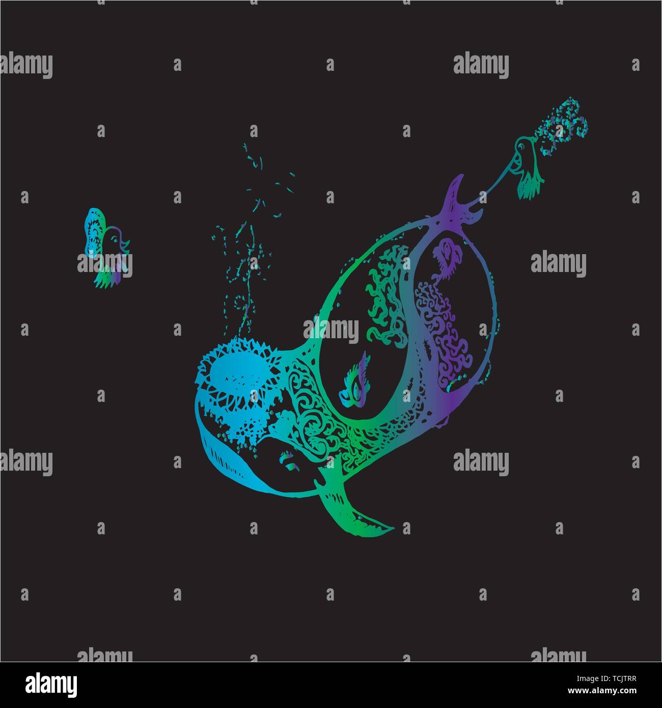 Gradient illustration of octopus smoking through a whale Stock Vector ...