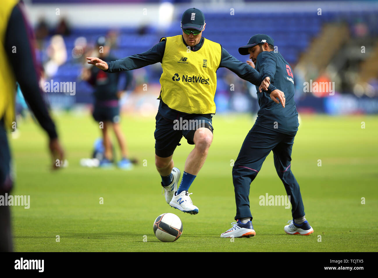 England's Jason Roy (left) and Adil Rashid warm up ahead of the ICC ...