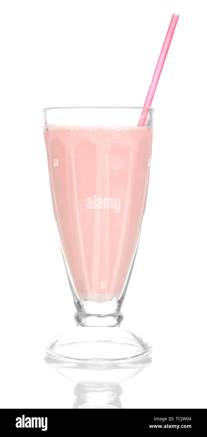 Pink milk shake isolated on white Stock Photo - Alamy