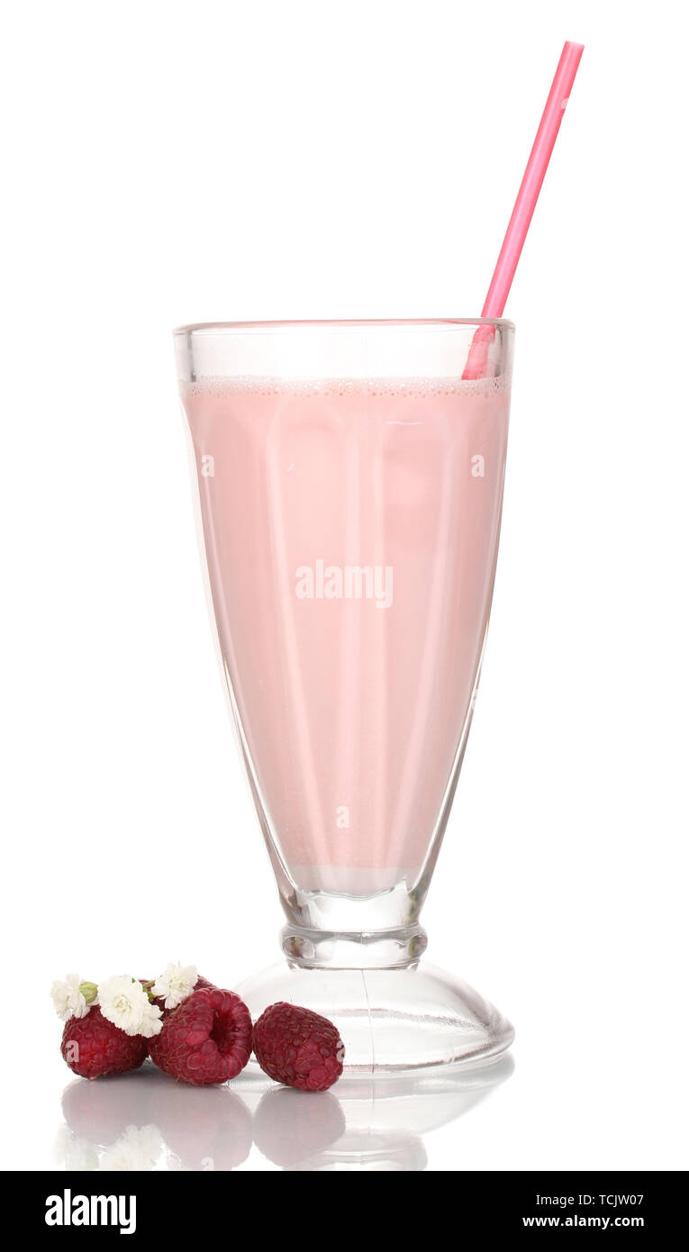 Raspberry milk shake isolated on white Stock Photo - Alamy