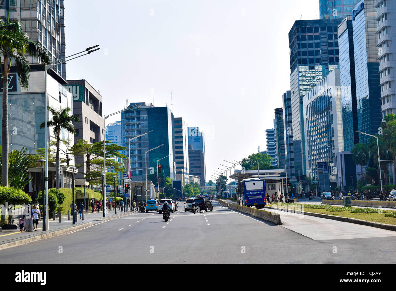 JAKARTA, INDONESIA, JUNE 8, 2019 : modern glass and steel office ...