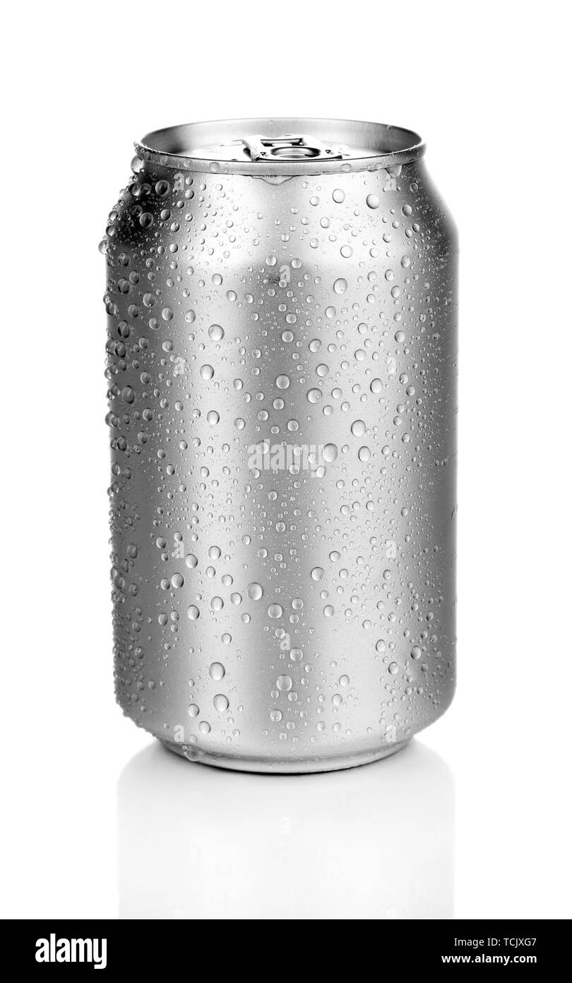 aluminum can with water drops isolated on white Stock Photo - Alamy