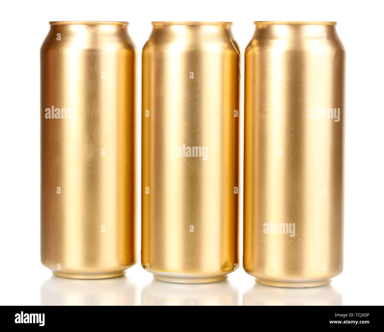 golden cans isolated on white Stock Photo - Alamy