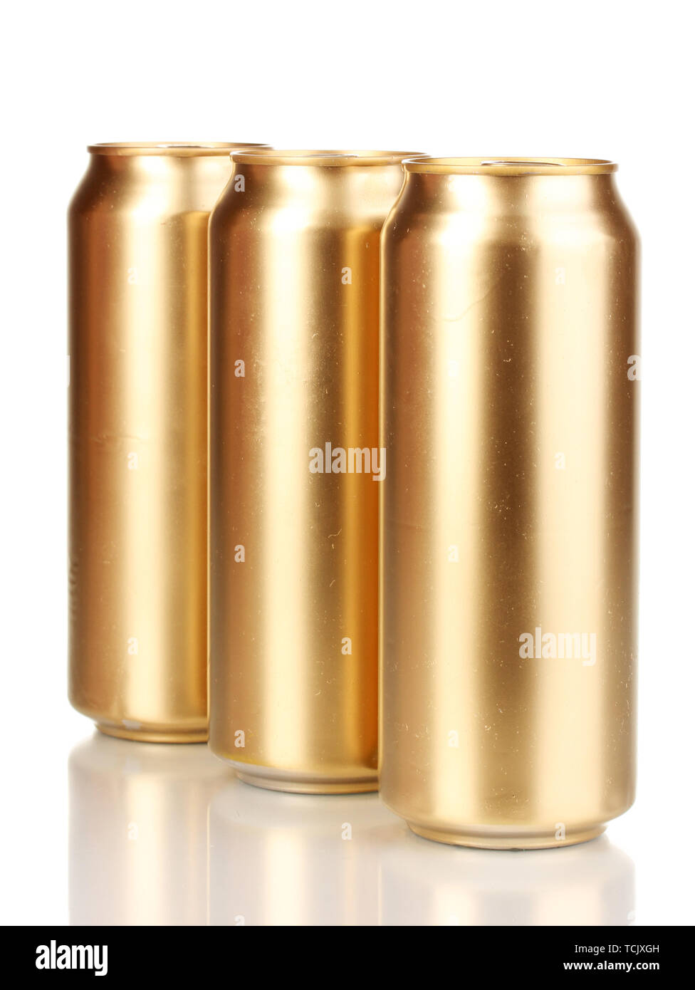 golden cans isolated on white Stock Photo - Alamy