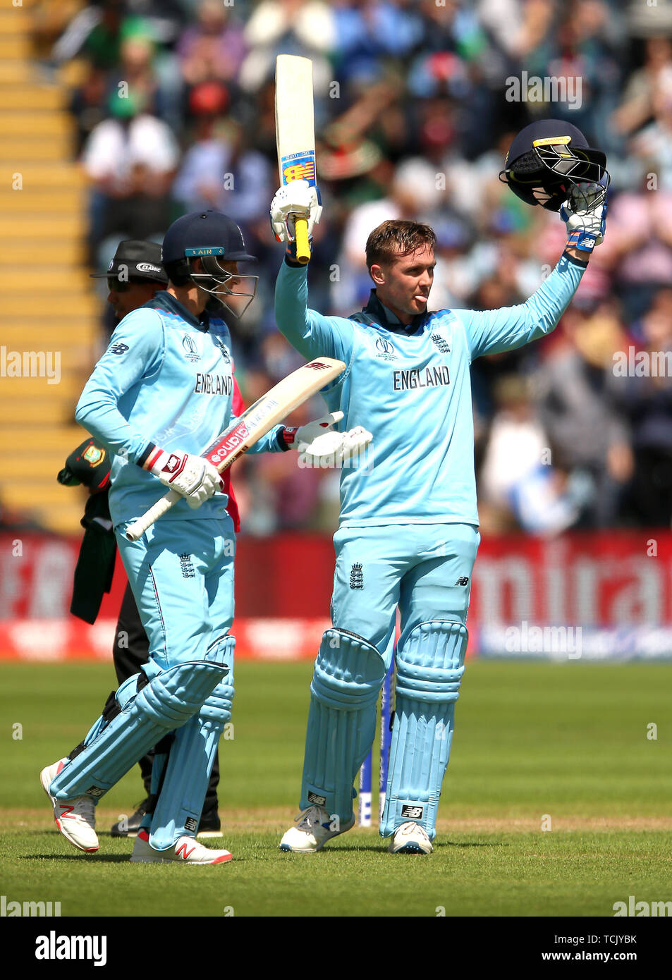 Englands jason roy celebrates hitting hi-res stock photography and ...