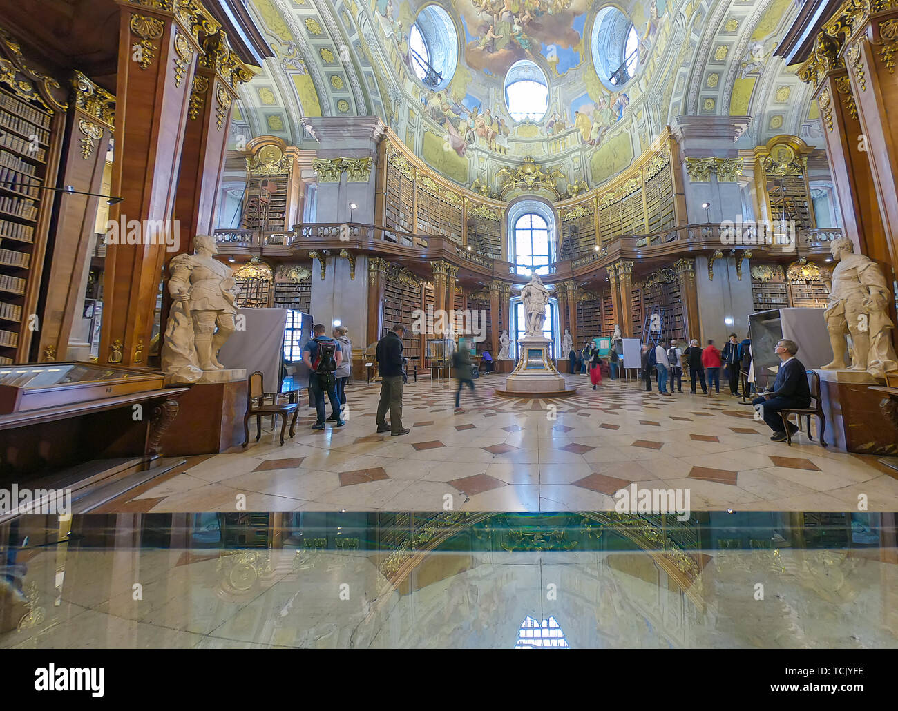 Interior of Austrian National Library - old baroque library of Hapsburg ...