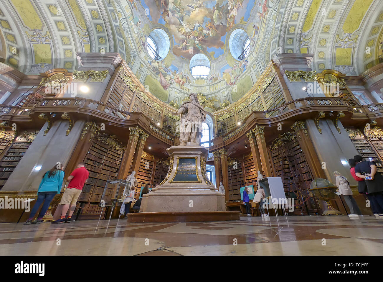 Interior of Austrian National Library - old baroque library of Hapsburg ...