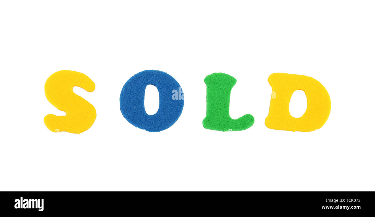 Inscription Sold of English letters, isolated on white Stock Photo - Alamy