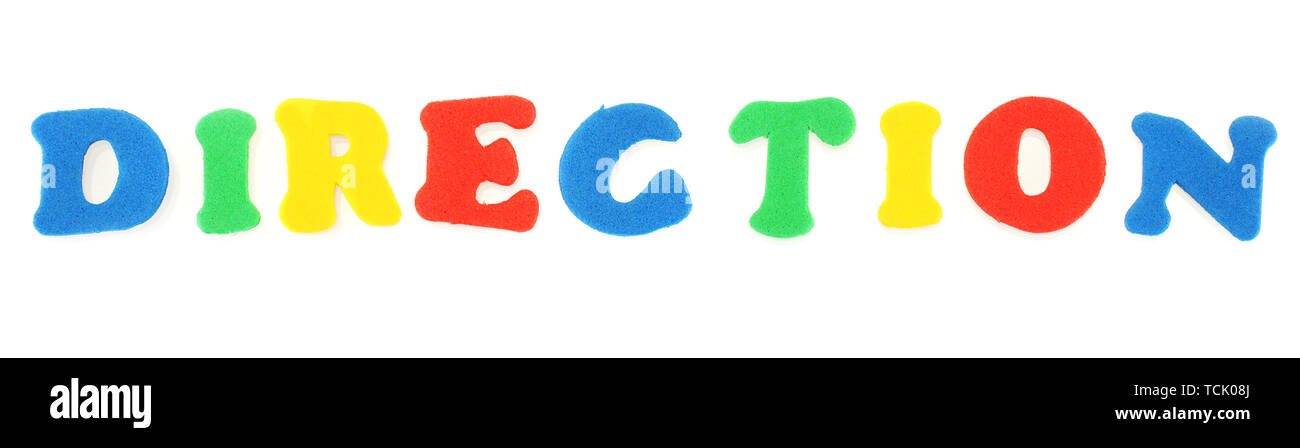 Inscription Direction of English letters, isolated on white Stock Photo ...