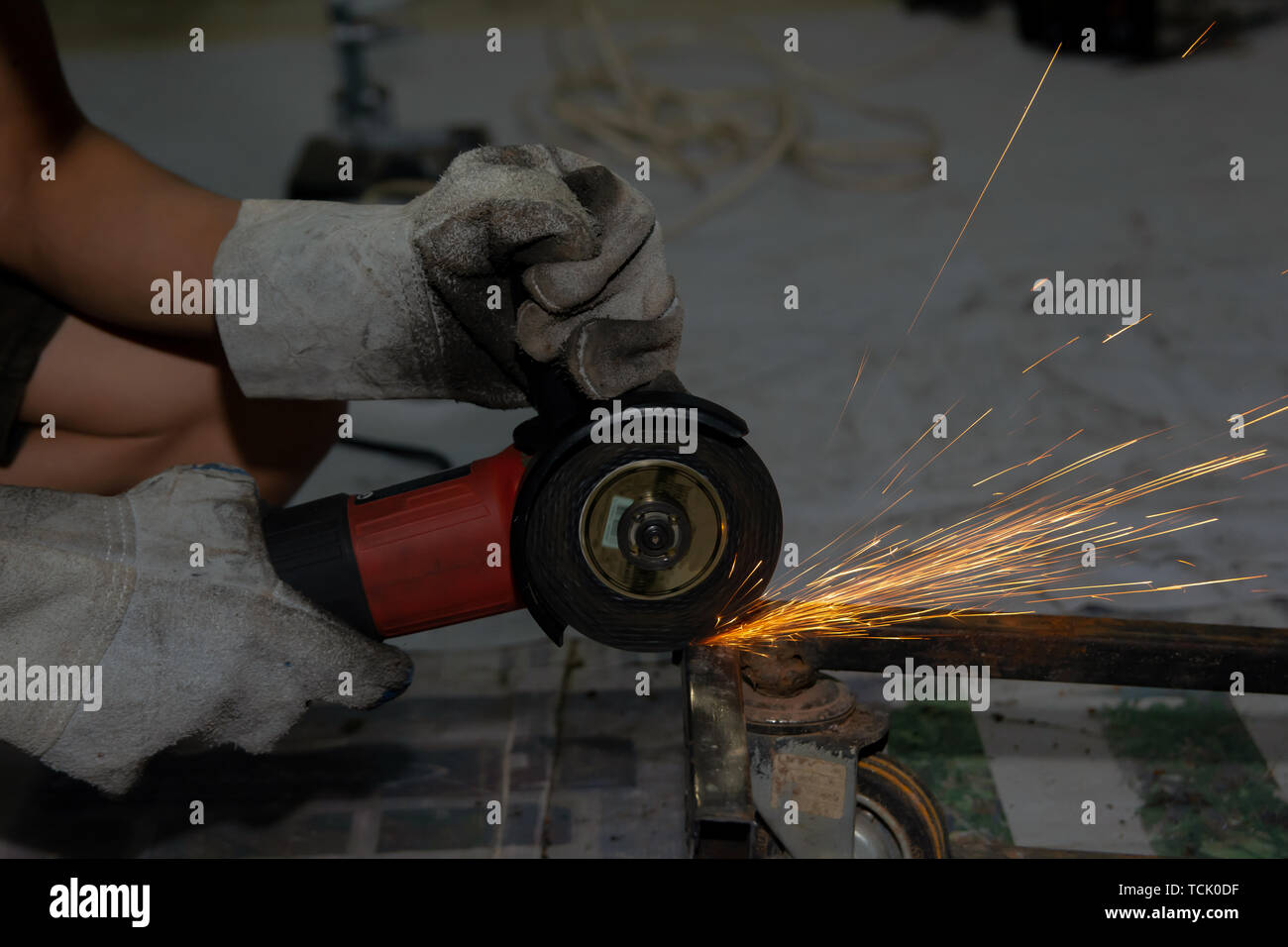 Electric wheel grinding cuting on steel. sparks from cutting Stock ...